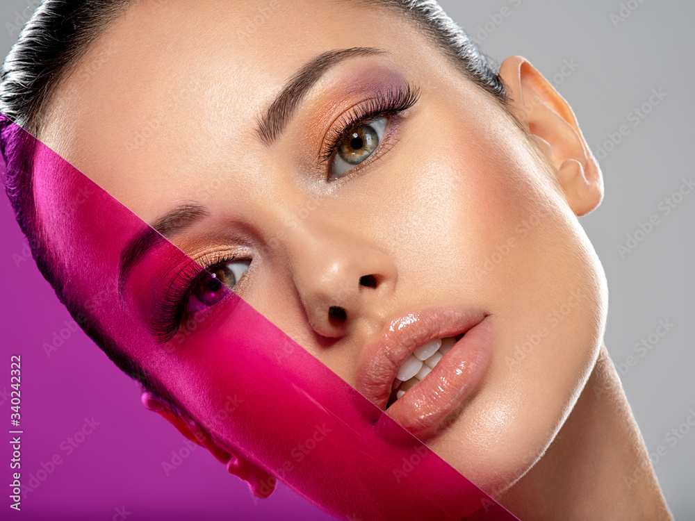 Beautiful white girl with bright eye-makeup. Beautiful fashion woman ...