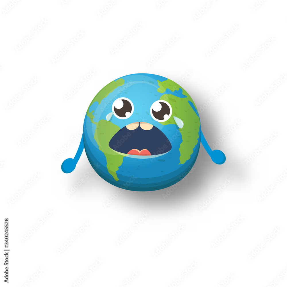 Cartoon cute crying baby earth planet character isolated on white ...