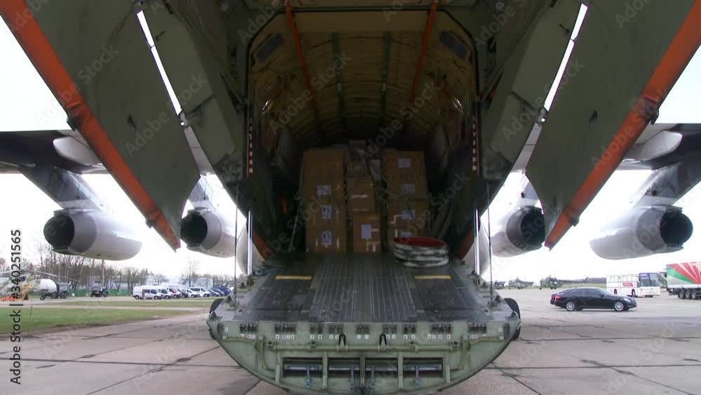 Business of air cargo freighter with import and export. Loading air ...