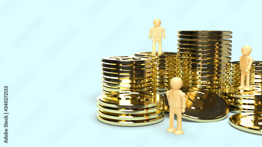 human wood and gold coins 3d rendering for business content.. Stock ...