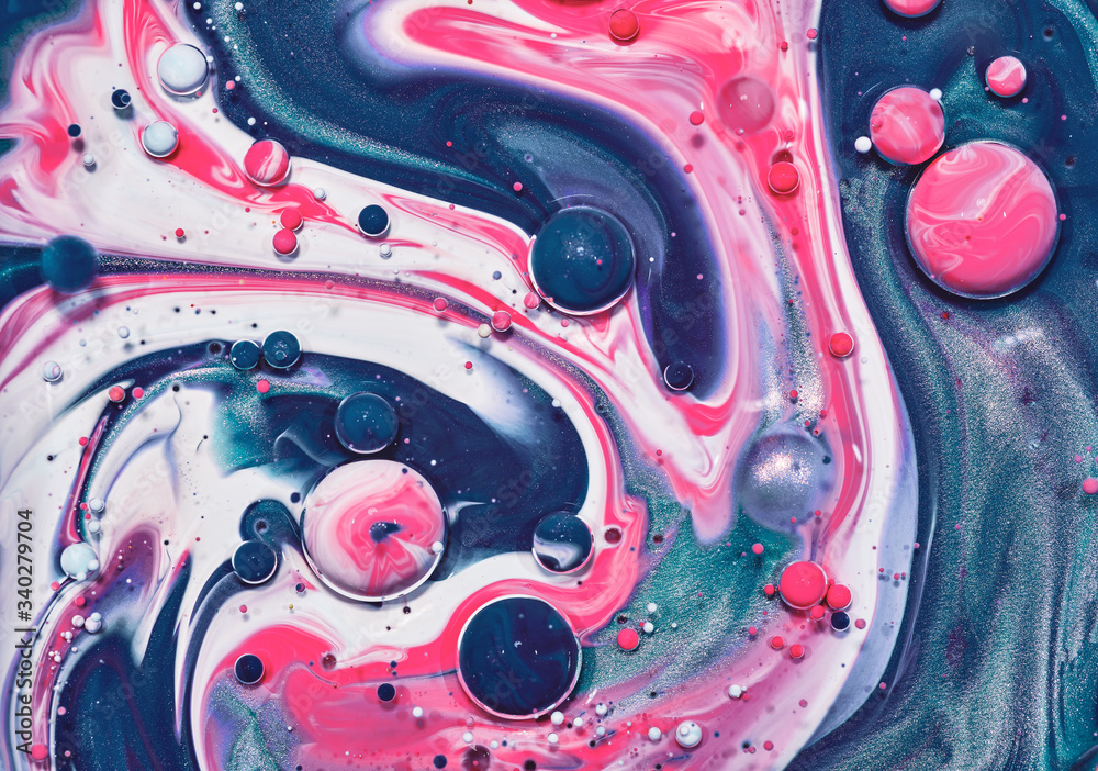 Colourful acrylic bubbles.Fluid art marble texture. Backdrop abstract ...