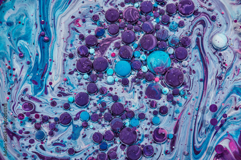 Colourful acrylic bubbles.Fluid art marble texture. Backdrop abstract ...