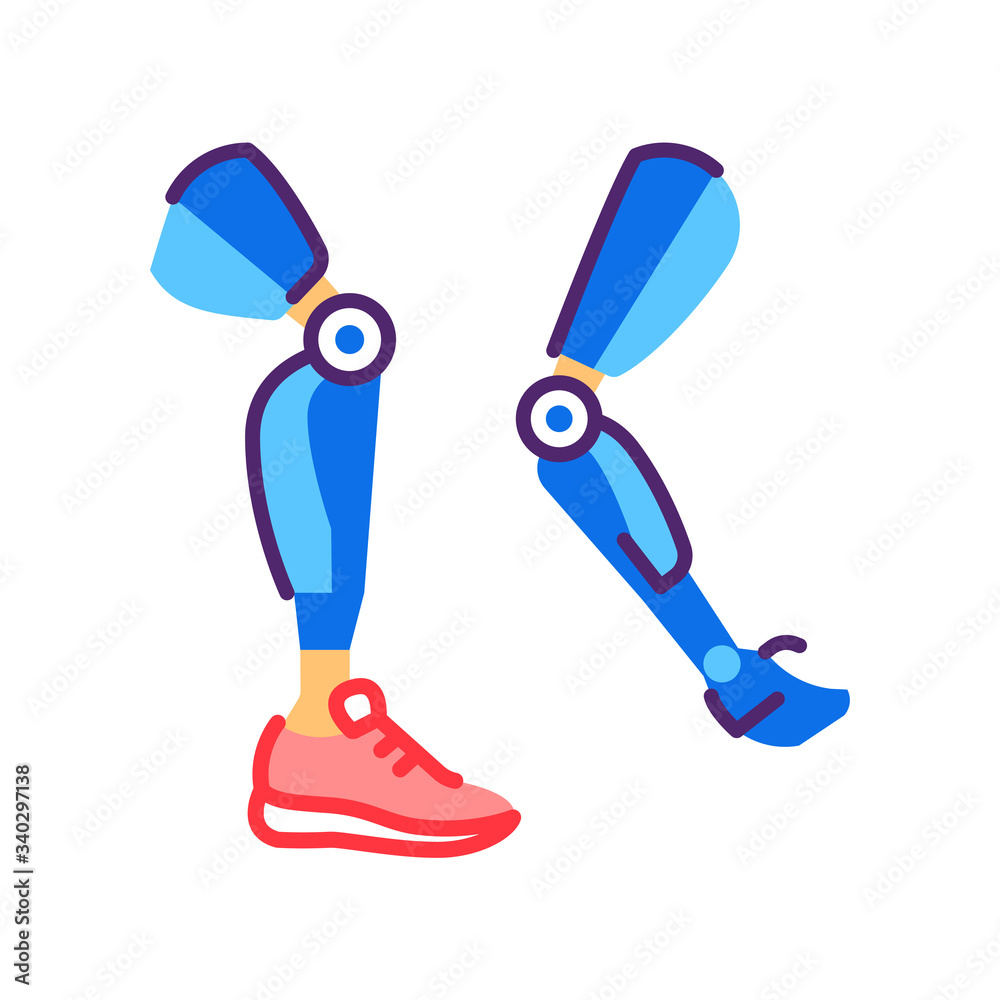 Biomedical mechanisms prostheses leg and arm line color icon ...