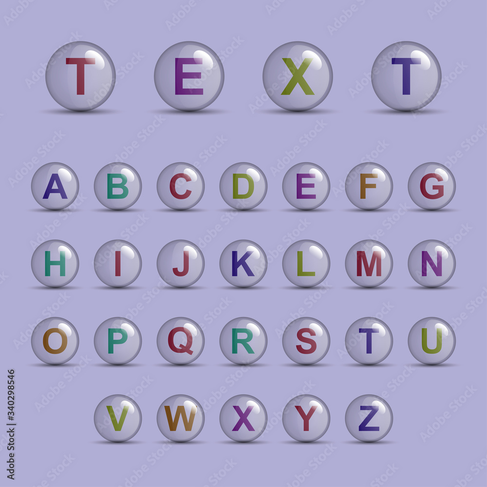 Transparent glass ball inside there are colorful letters. colorful ...