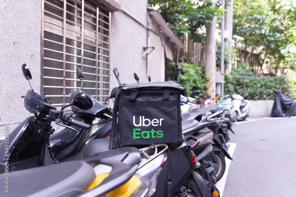 Taipei, Taiwan - April , 2020 : Uber Eats box on a motocycle, delivery ...