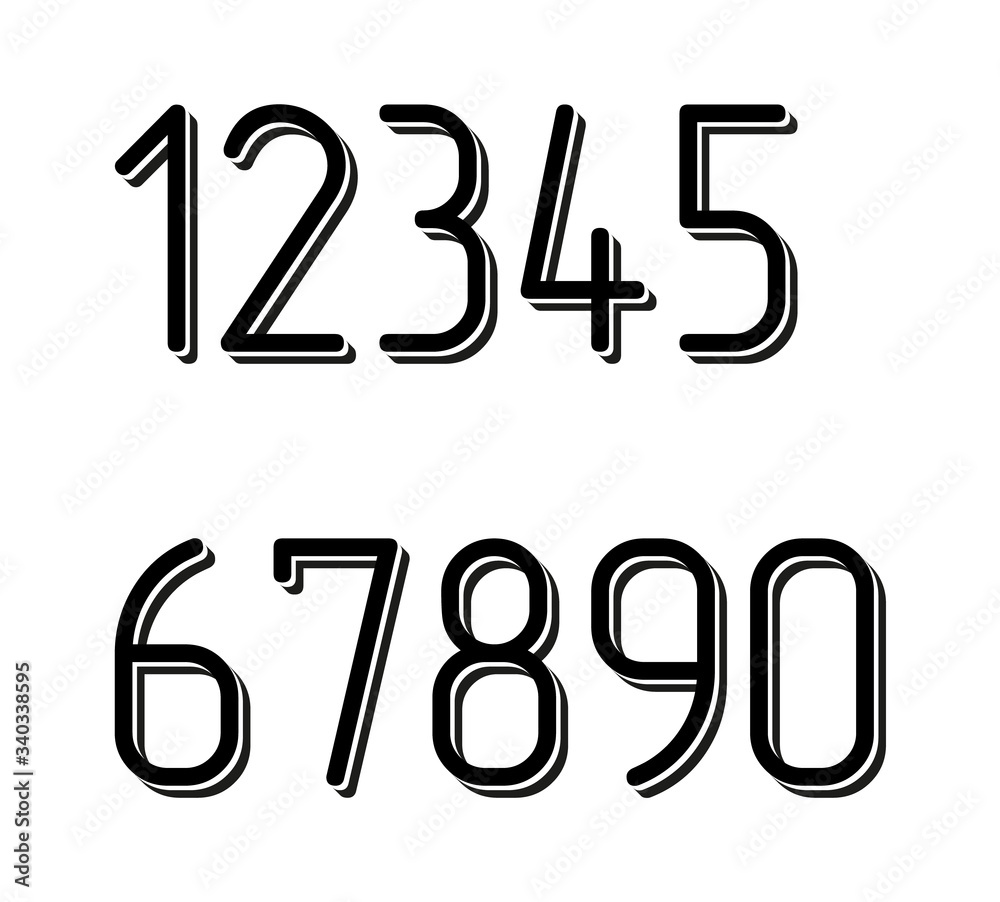 Numbers set hipster, parallel offset thin intersection lines style idea ...