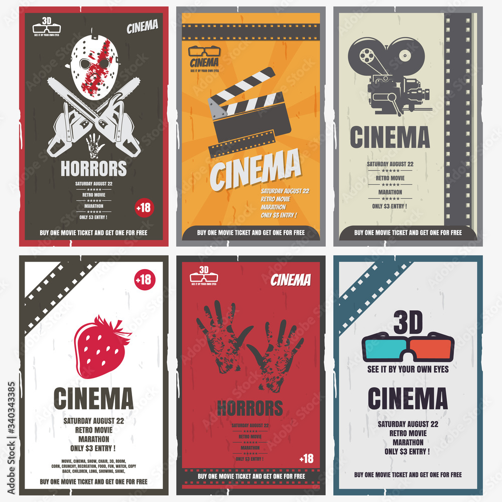 Cinema retro posters for movies of different genres. You can use it as ...
