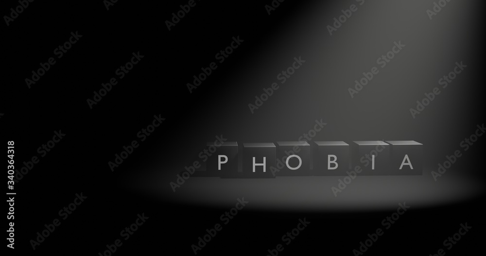 Phobia Letter at Black Box with spotlight. 3D Illustration for Phobia ...