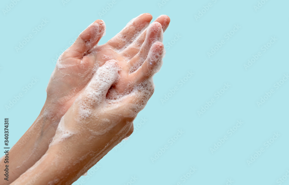 Washing hands with soap. Corona virus pandemic prevention wash hands ...