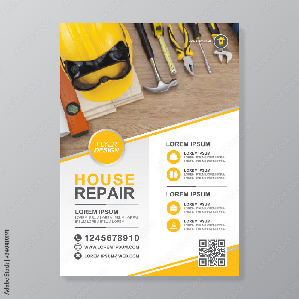 Construction tools cover a4 template and flat icons for a report and ...