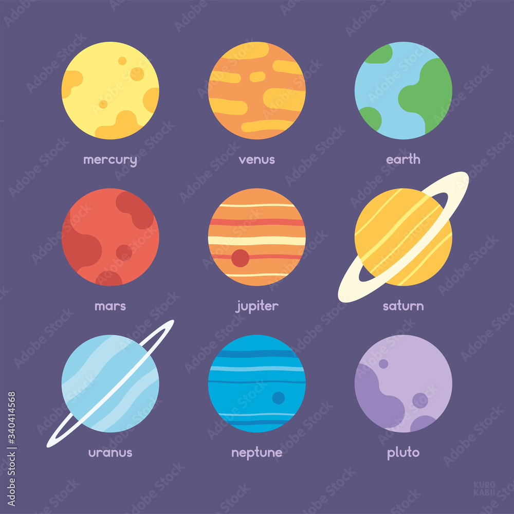 Solar System 9 Planets Vector Set Stock Vector | Adobe Stock