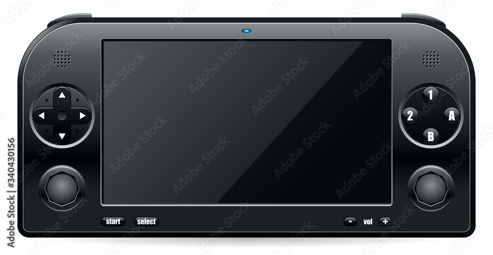 Vector mock-up of a black handheld gaming console with a blank screen ...