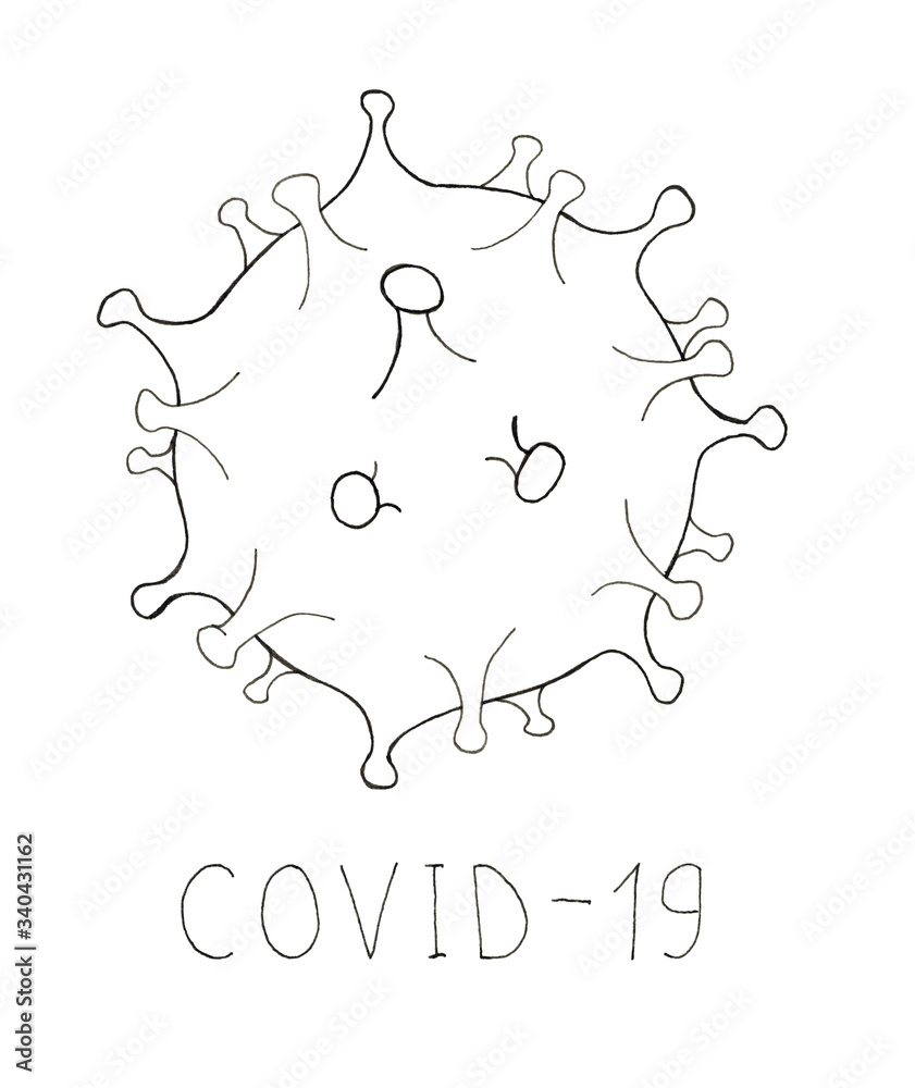 Hand drawn sketch illustration of virion, a particle of the covid 19 ...