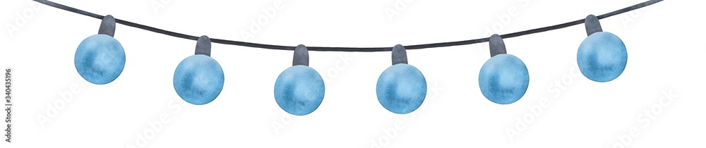 Hanging decorative String Lights with blue round glass bulbs and black ...