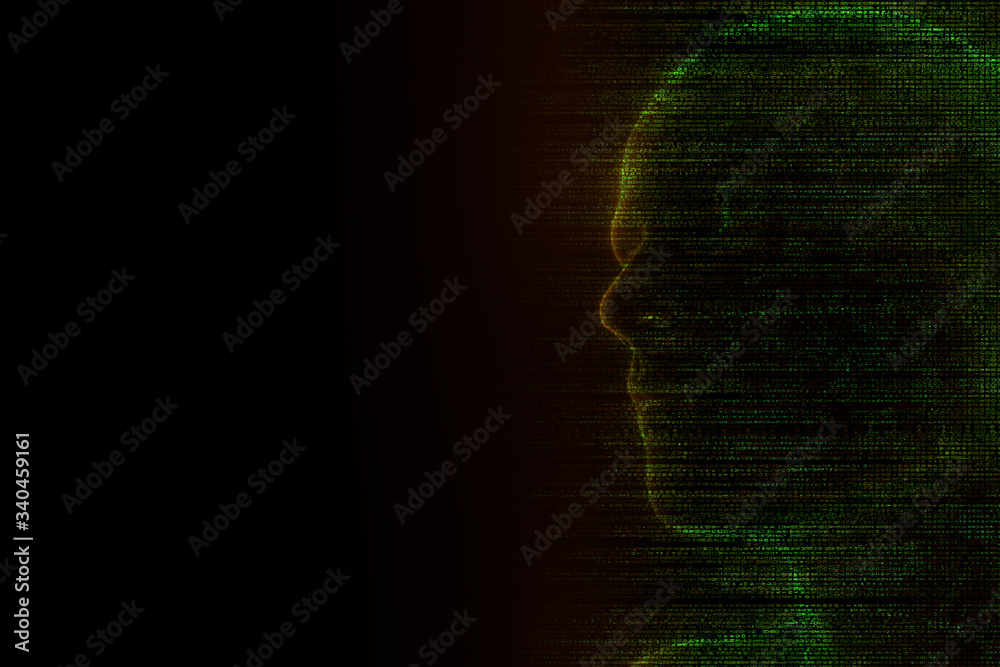 3D rendering illustration .Hacker artificial intelligence face hitech ...