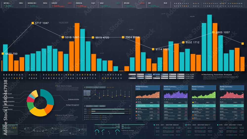 Business stock market, trading, info graphic with animated graphs ...