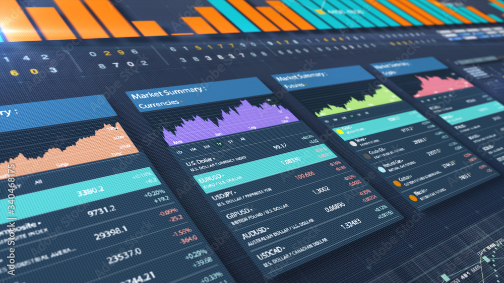 Business stock market, trading, info graphic with animated graphs ...