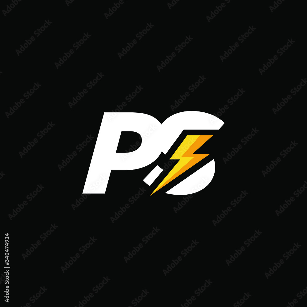 Initial Letter PS with Lightning Stock Vector | Adobe Stock