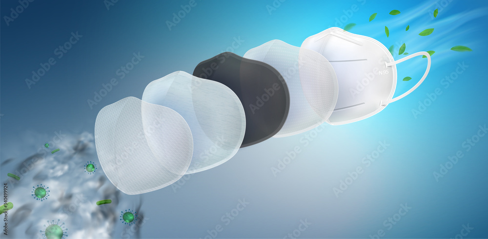 5 layers filter N95 respirator mask. first layer is coated with ...