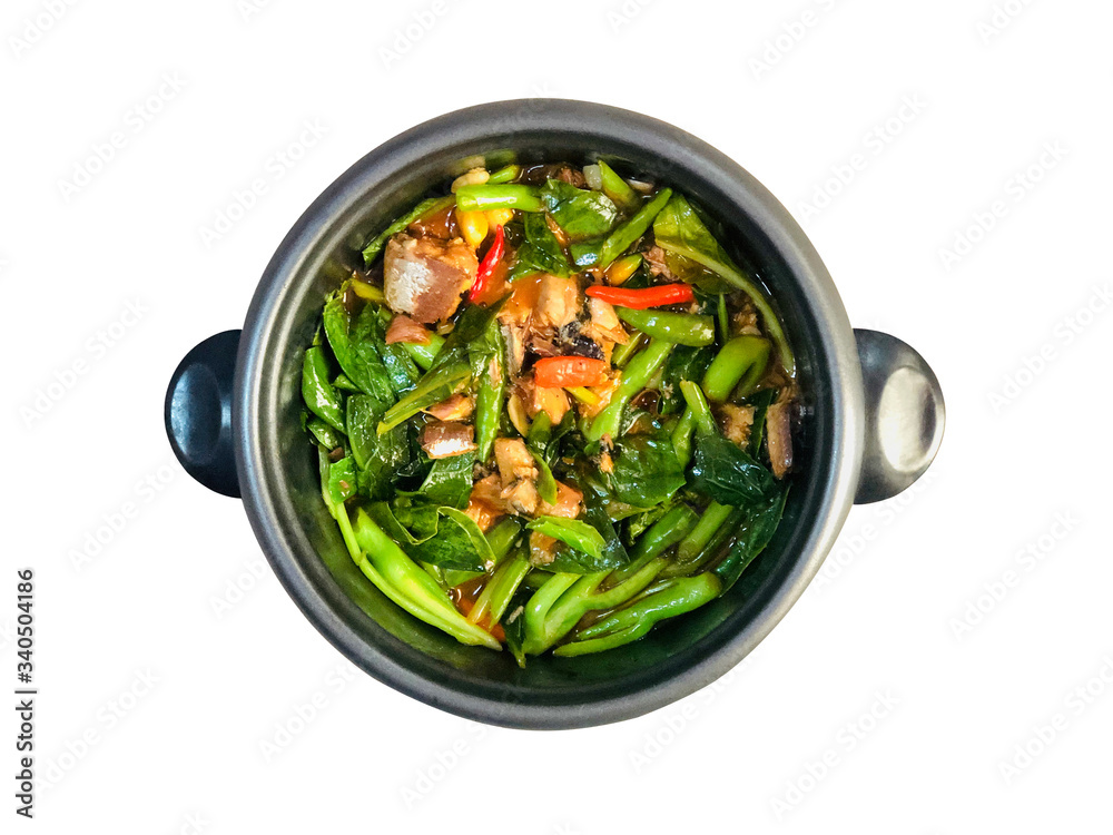 STIR FRIED CHINESE KALE WITH CANNED FISH taste spicy with chili cooking ...