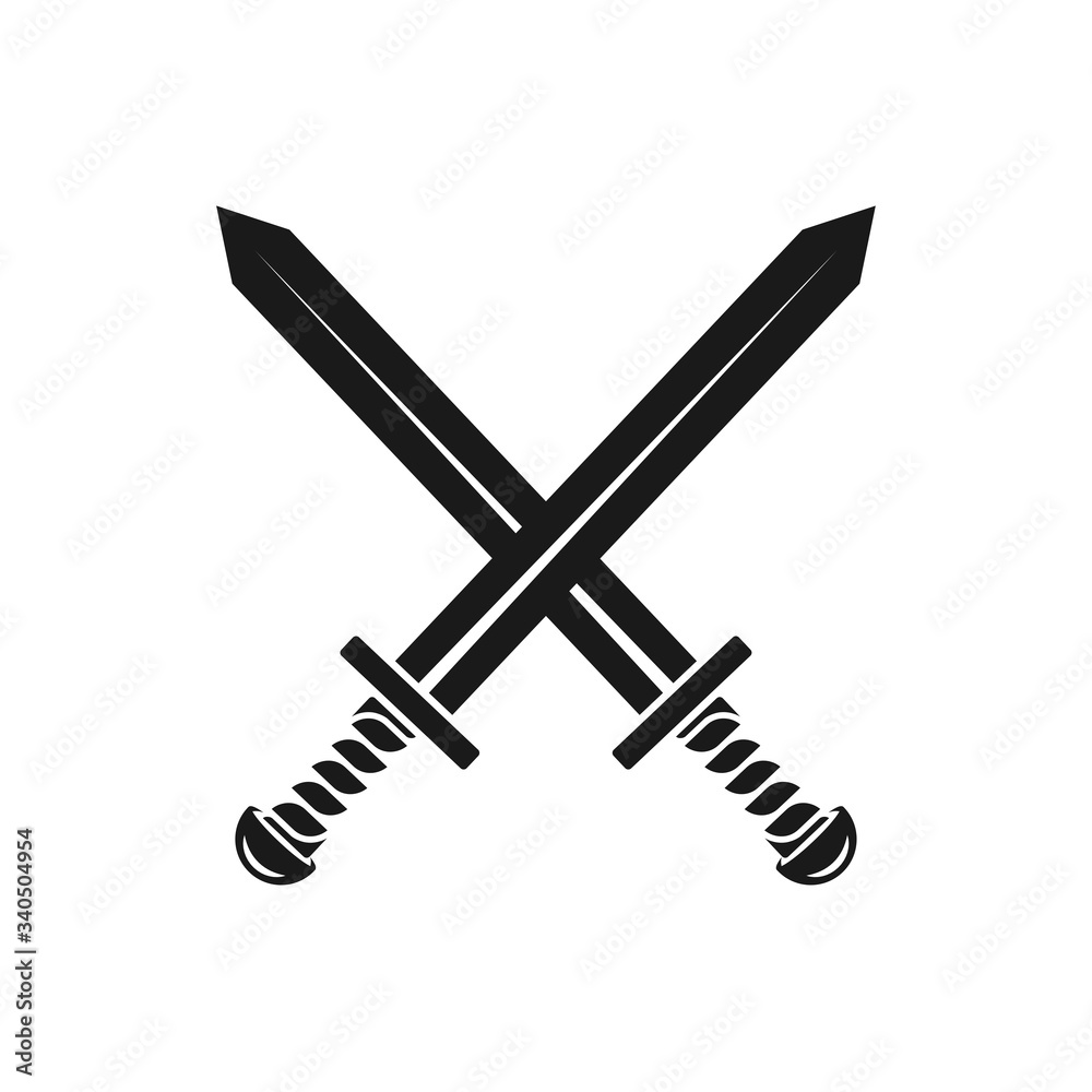 simple crossed sword icon, flat design best vector sword icon Stock ...