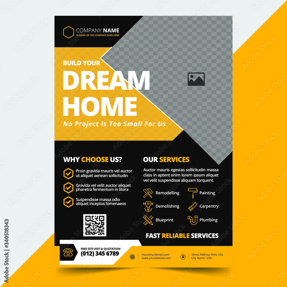 Construction Renovation Flyer Template Design Stock Vector | Adobe Stock