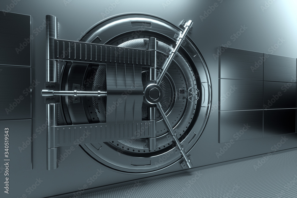 Bank vault door, large safe, sturdy metal. The concept of bank deposits ...