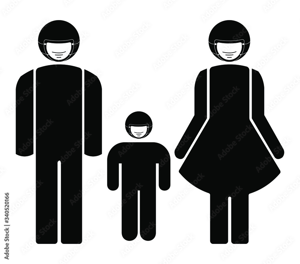 Family wearing mask - Vector design of male female child symbols ...
