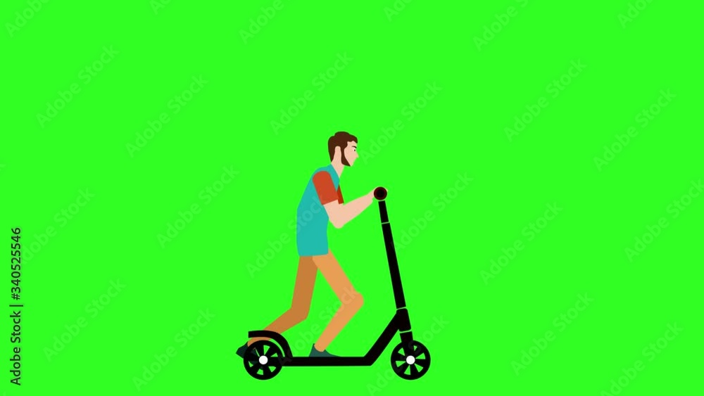 Cartoon footage loop animation of man driving scooter in green screen ...