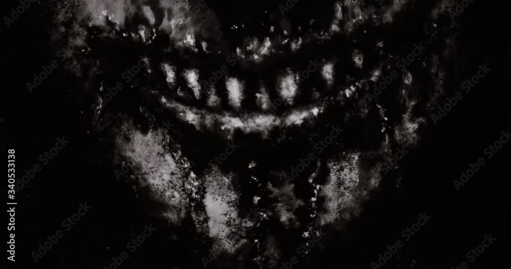 Scary monster smiling face. Angry smile of sharp fangs. Movie effect ...