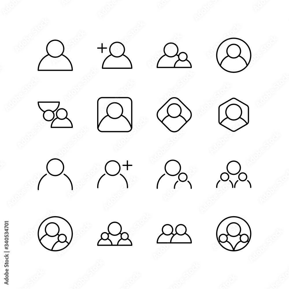 Set of people line icon design, black outline vector icons, isolated ...