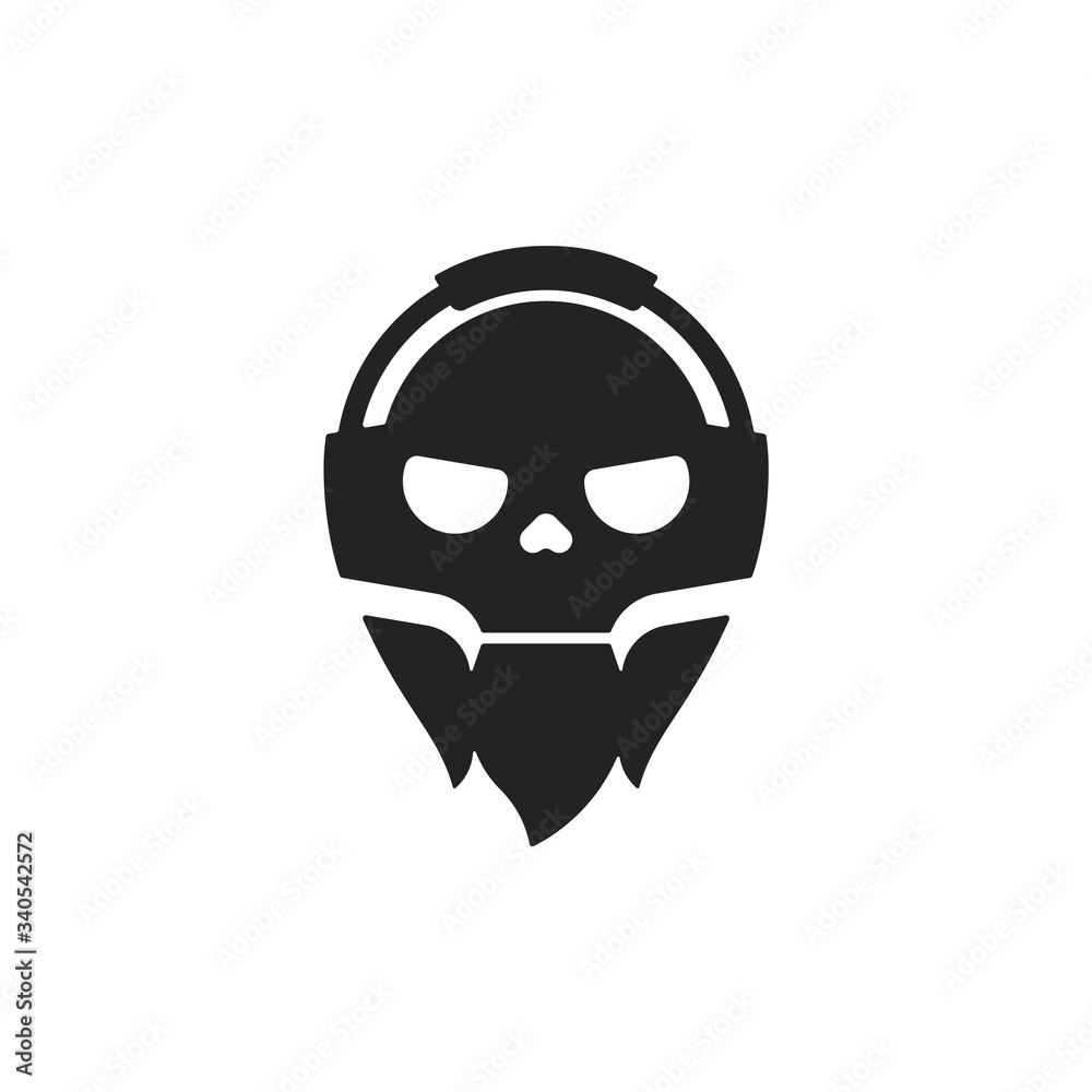 Bearded skull gamer logo with headphones. Modern minimalist gaming ...