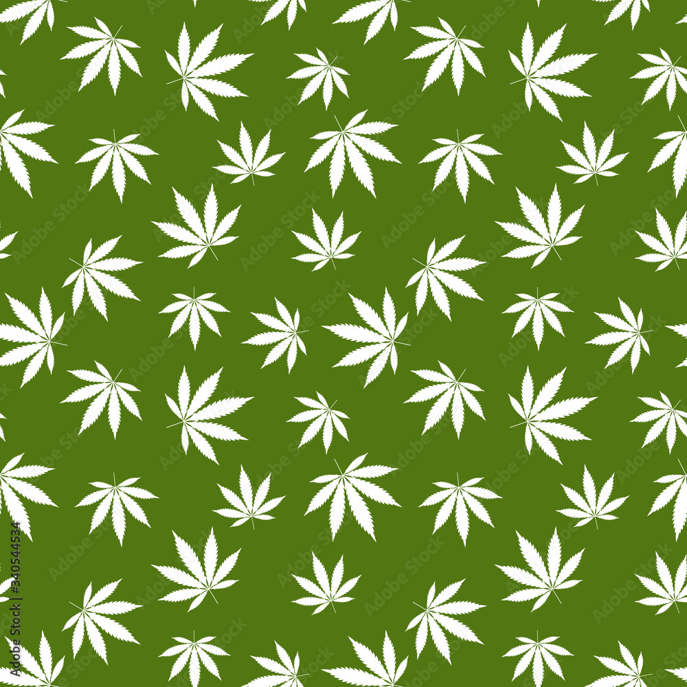 Cannabis seamless pattern. Marijuana leaf, white weed plant. Hashish texture, isolated green ...