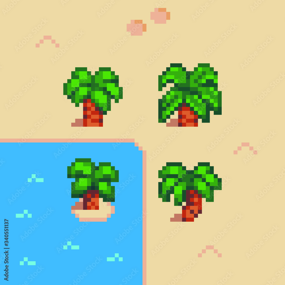 Palms pixel art icon set. Game assets. 8-bit sprite. Isolated abstract ...