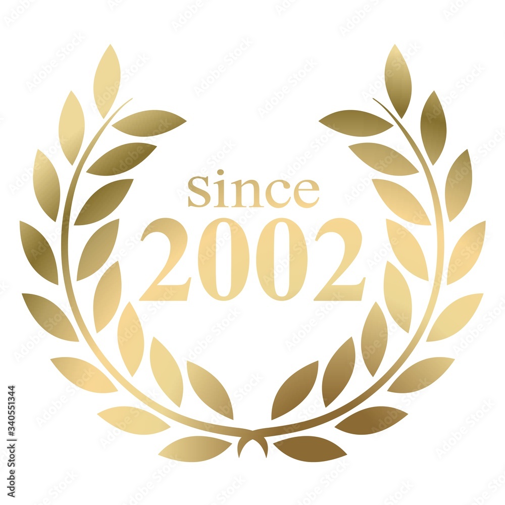 Year 2002 gold laurel wreath vector isolated on a white background ...