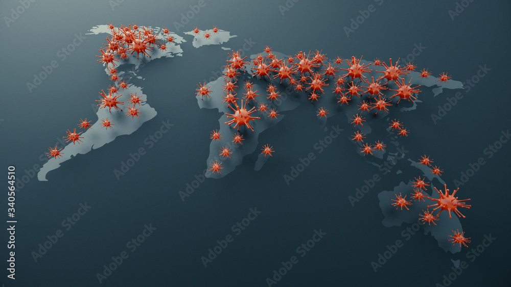 Viruses on world map, Coronavirus, Covid 19 spread concept. 3D ...