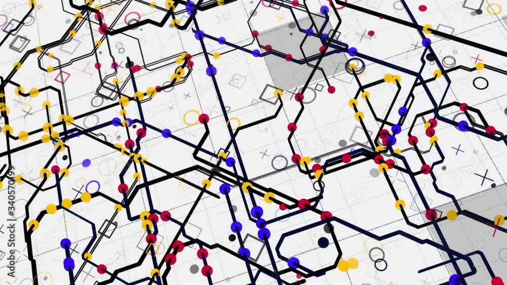 Electric scheme circuit with bright abstract signals flowing into ...