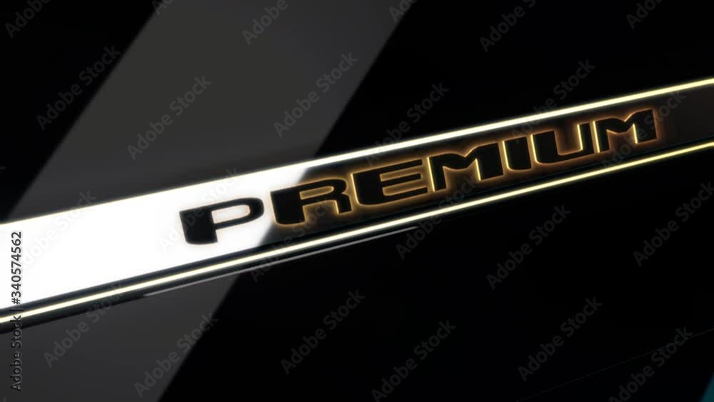 Word premium printed on a metallic sign that flowing on black ...