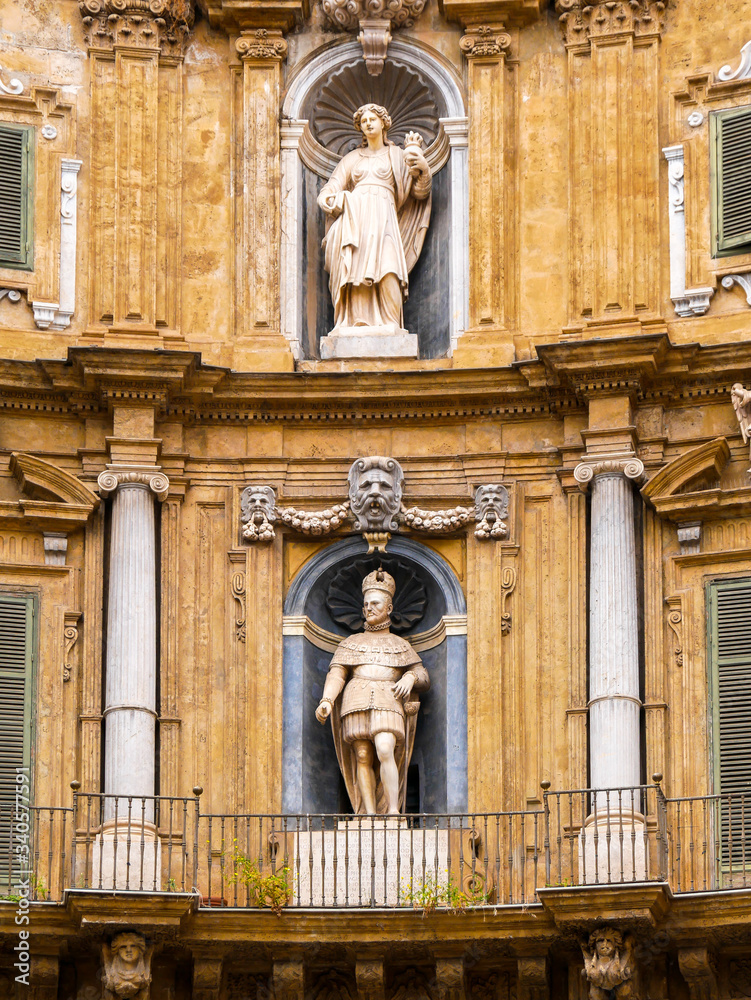 Quattro Canti, Palermo Baroque facade at the west corner in the ...