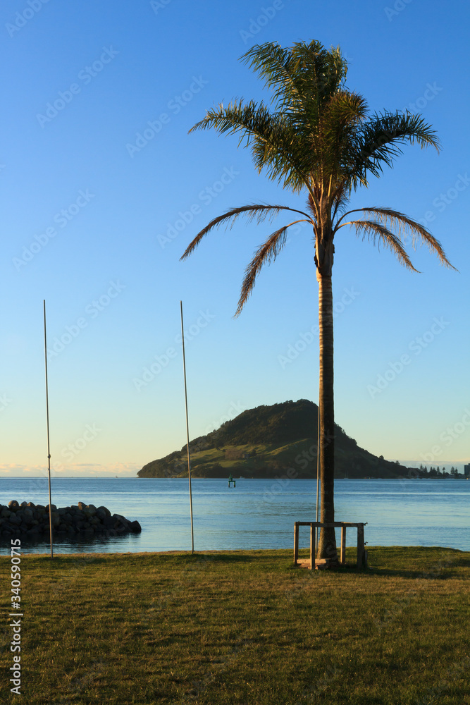 The distinctive shape of Mount Maunganui (Mauao) in the Bay of Plenty ...