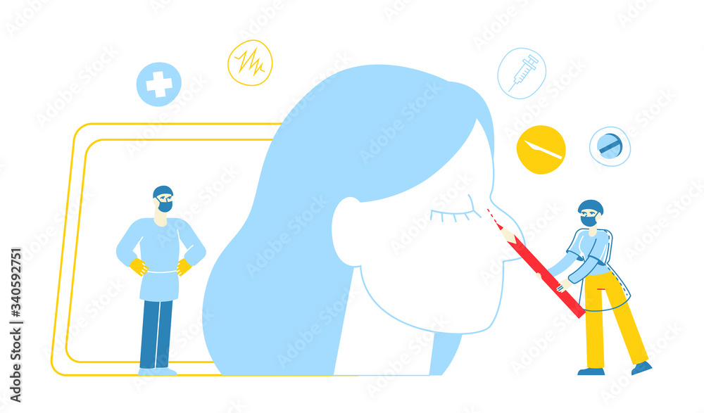 Rhinoplasty Concept. Doctor Surgeon Character Examining Patient Nose ...