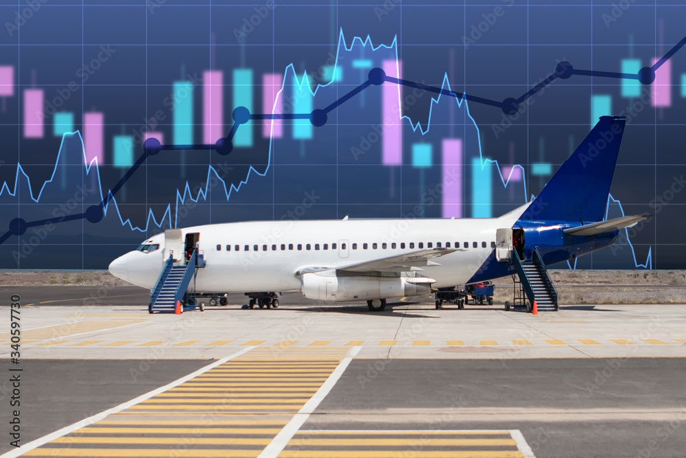 Fluctuating graphics near the plane. Concept - an increase in the ...