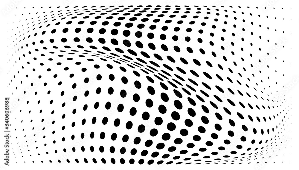 Halftone convex distorted gradient circle dots background. Horizontal ...