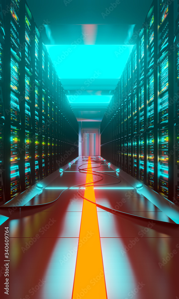 Data center with server racks in a corridor room Stock Illustration ...