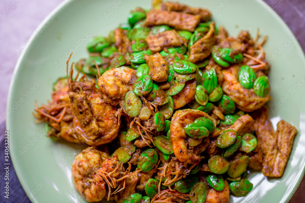 blurred background view of the spicy southern Thai food(stir-fried ...