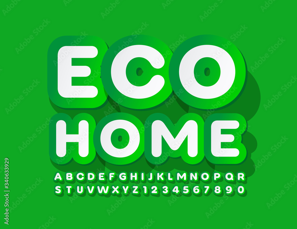 Vector sticker label Eco Home with Green and White Font. Creative ...