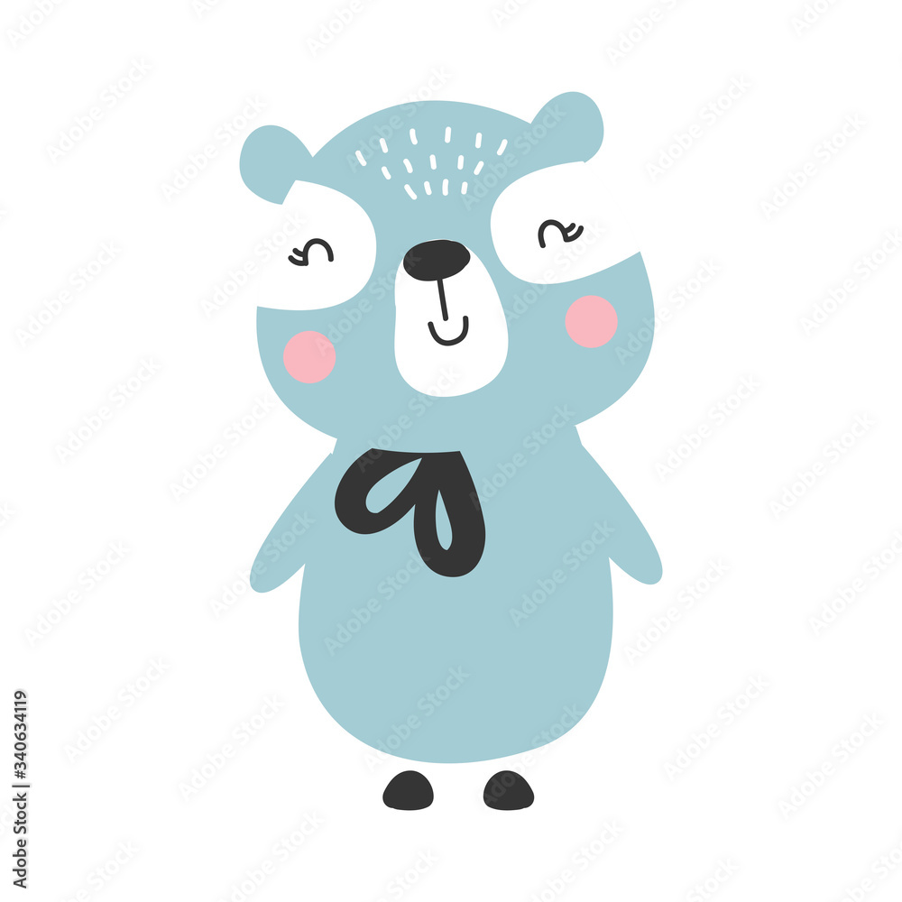 Cute blue bear animal. Cartoon kids character, vector illustration ...