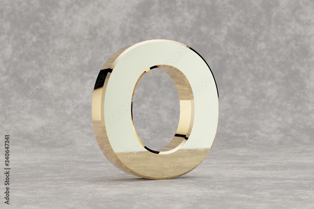 Gold 3d letter O uppercase. Glossy golden letter on concrete background ...
