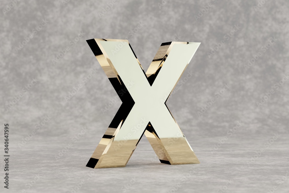 Gold 3d letter X uppercase. Glossy golden letter on concrete background ...