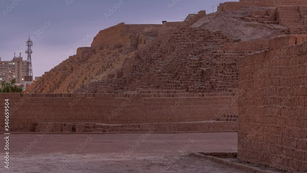 Pyramid of Huaca Pucllana day to night transition timelapse, pre Inca ...